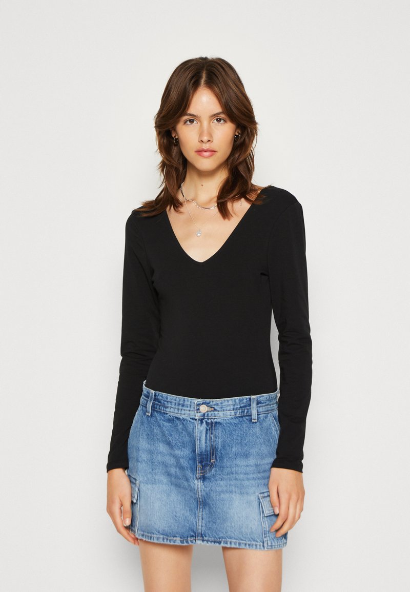 ONLY ONLLIVE LOVE V NECK BODY - Topper langermet - black/svart - Zalando.no