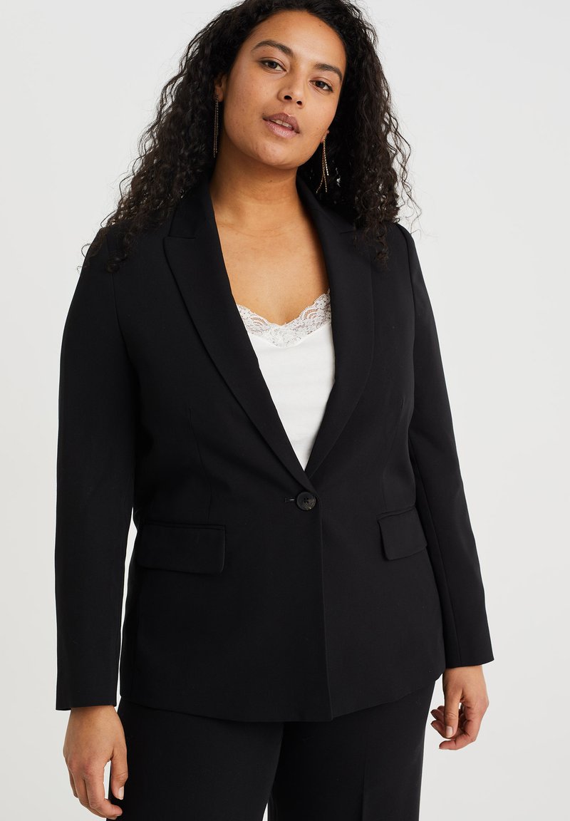WE Fashion GETAILLEERDE - CURVE - Blazer - black/svart - Zalando.se