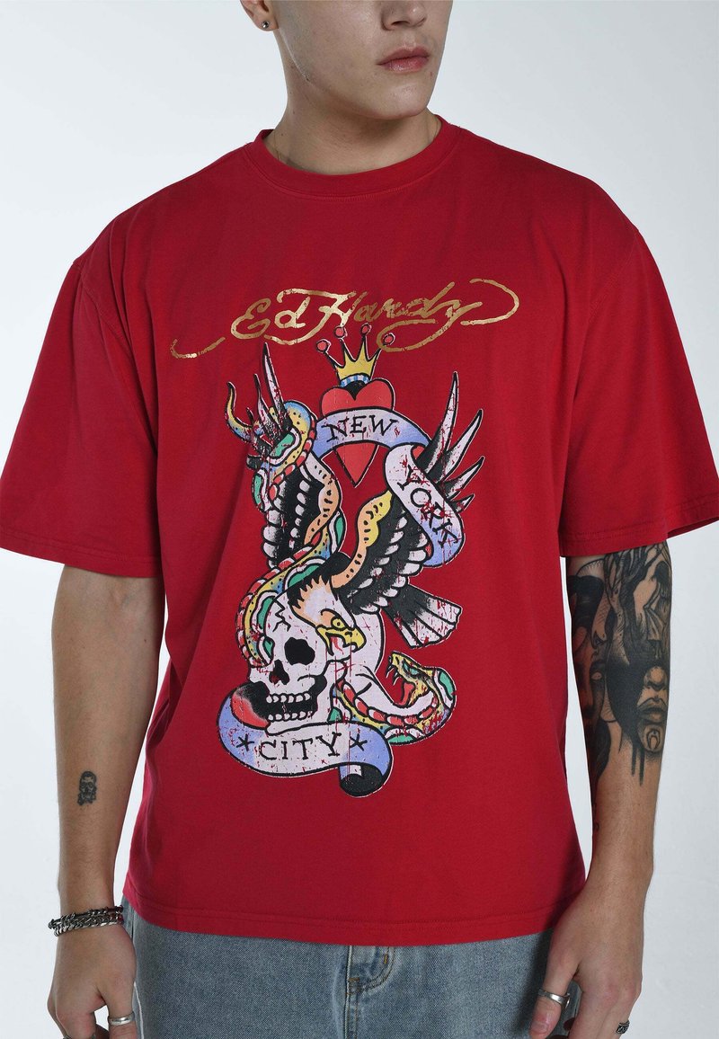 Ed Hardy NEW YORK CITY - T-Shirt print - washed salsa/rot - Zalando.at