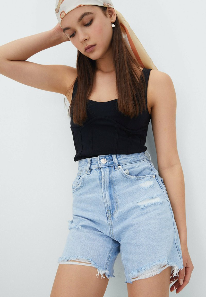 Stradivarius LONGLINE - Jeansshorts - light blue/ljusblå - Zalando.se