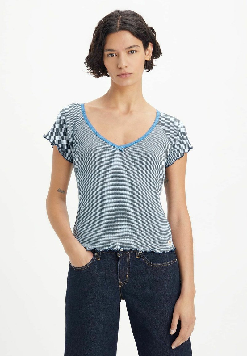 Levi's® DRY GOODS VNECK - T-Shirt print - end on end stripe gi/blau ...