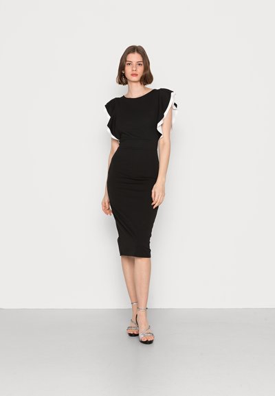 WAL G. V NECK RUFFLE SLEEVE MIDI DRESS - Kokteilikleit/peokleit - black ...