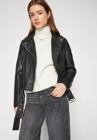 BOSS SAMELI - Leather jacket - black - Zalando.co.uk