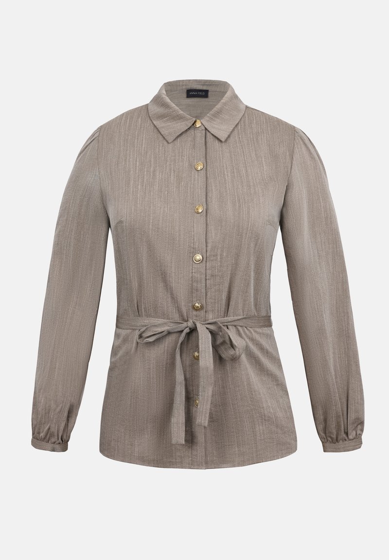 Anna Field TIE WAIST - Button-down blouse - brown - Zalando.co.uk