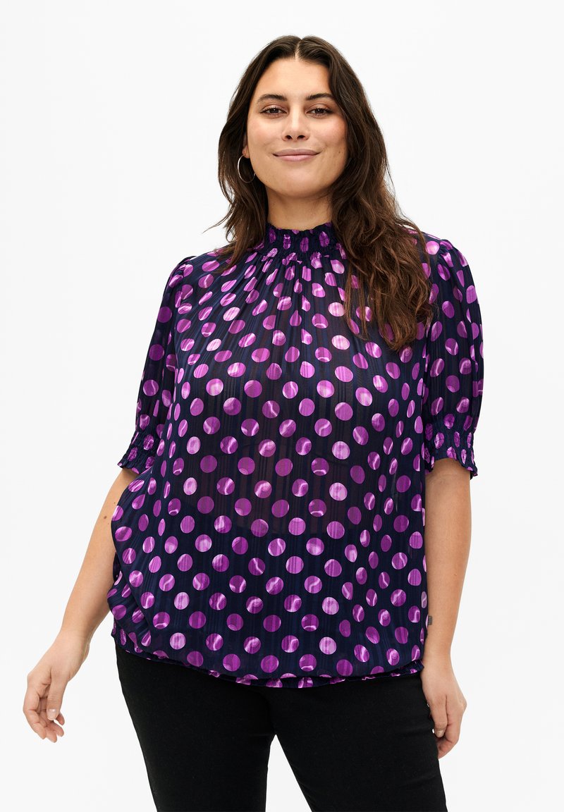 Zizzi KURZÄRMELIGE GESMOK MIT PRINT - Bluse - medieval bl dot aop/blau - Zalando.de