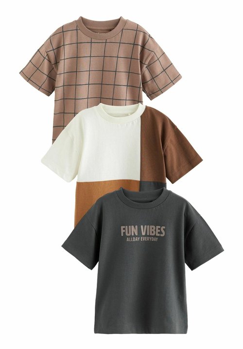 Next TIPPED SHORT SLEEVE 3 PACK STANDARD - T-Shirt basic - tan brown ...
