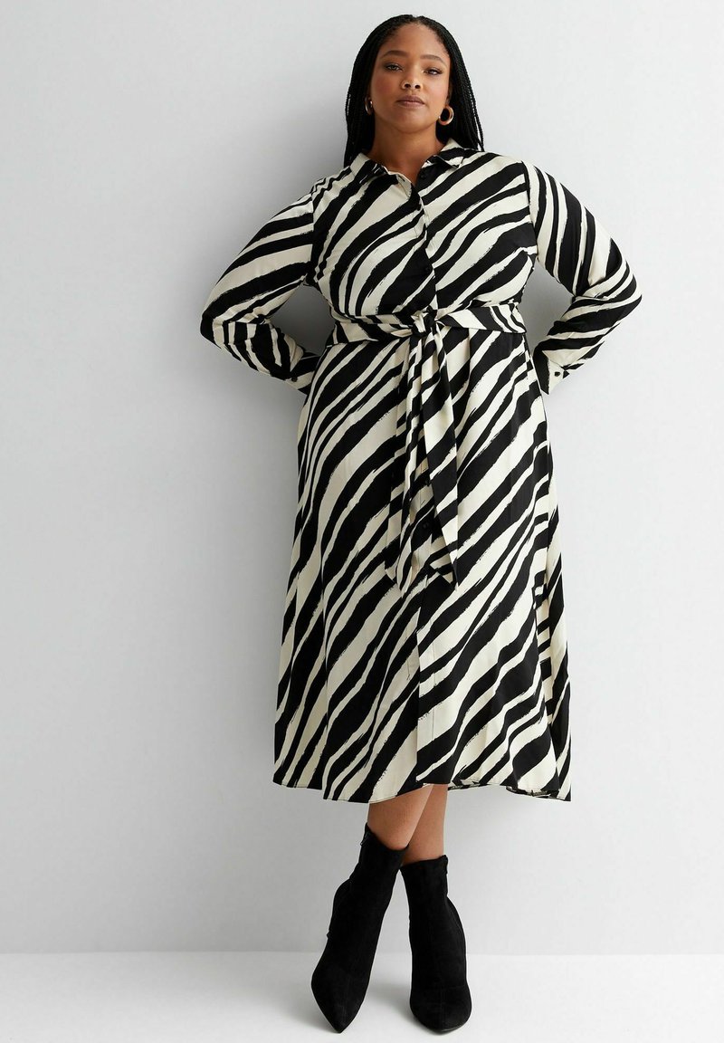 New Look Curves CURVES STRIPE LONG SLEEVE TIE WAIST - Blousejurk ...