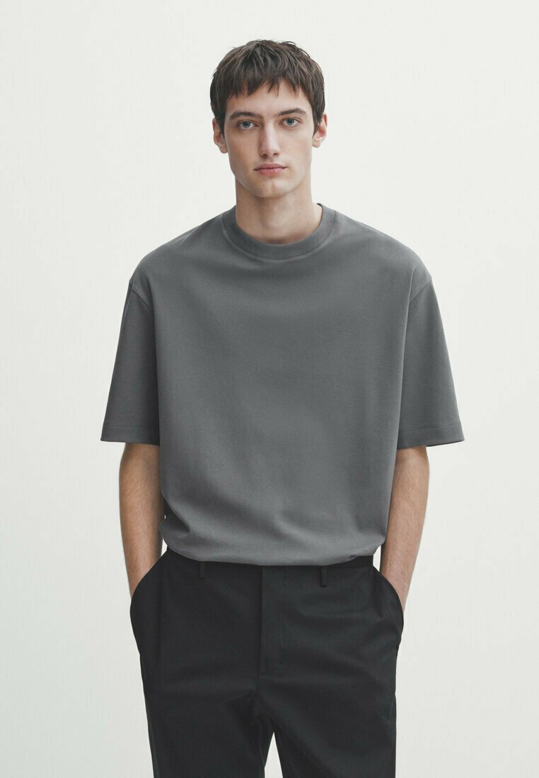 Massimo Dutti CREW NECK WITH DROP SHOULDER - T-Shirt basic - dark grey ...