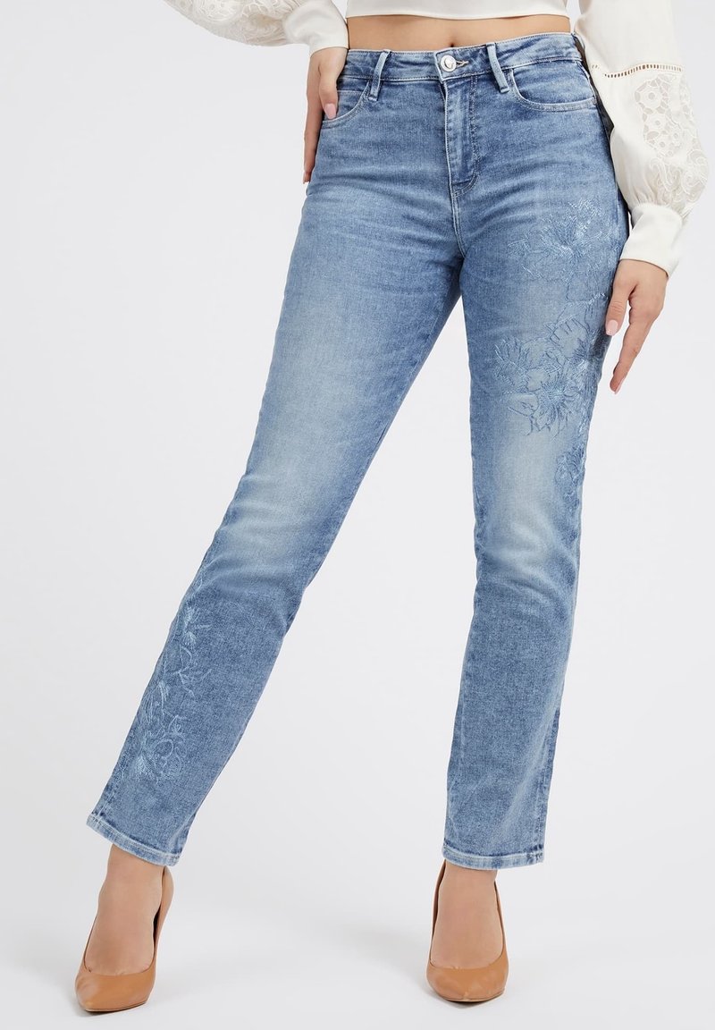 Guess Bestickte Jeans Straight Leg Himmelblau Hellblau Zalando De