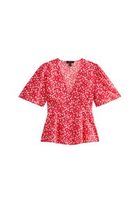 New Look RED FLORAL PRINT TOP - T-shirt med print - red pattern ...