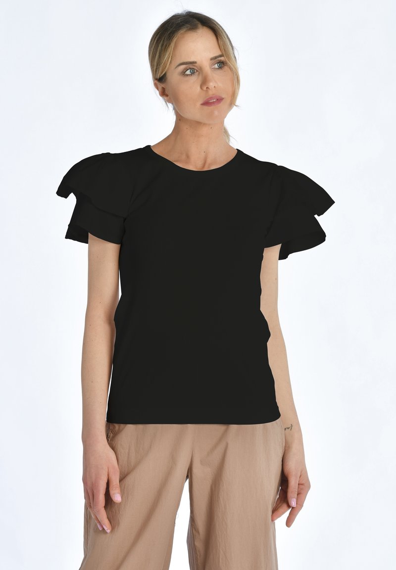 Deha WITH RUFFLES - T-shirt basique - black/noir - ZALANDO.FR