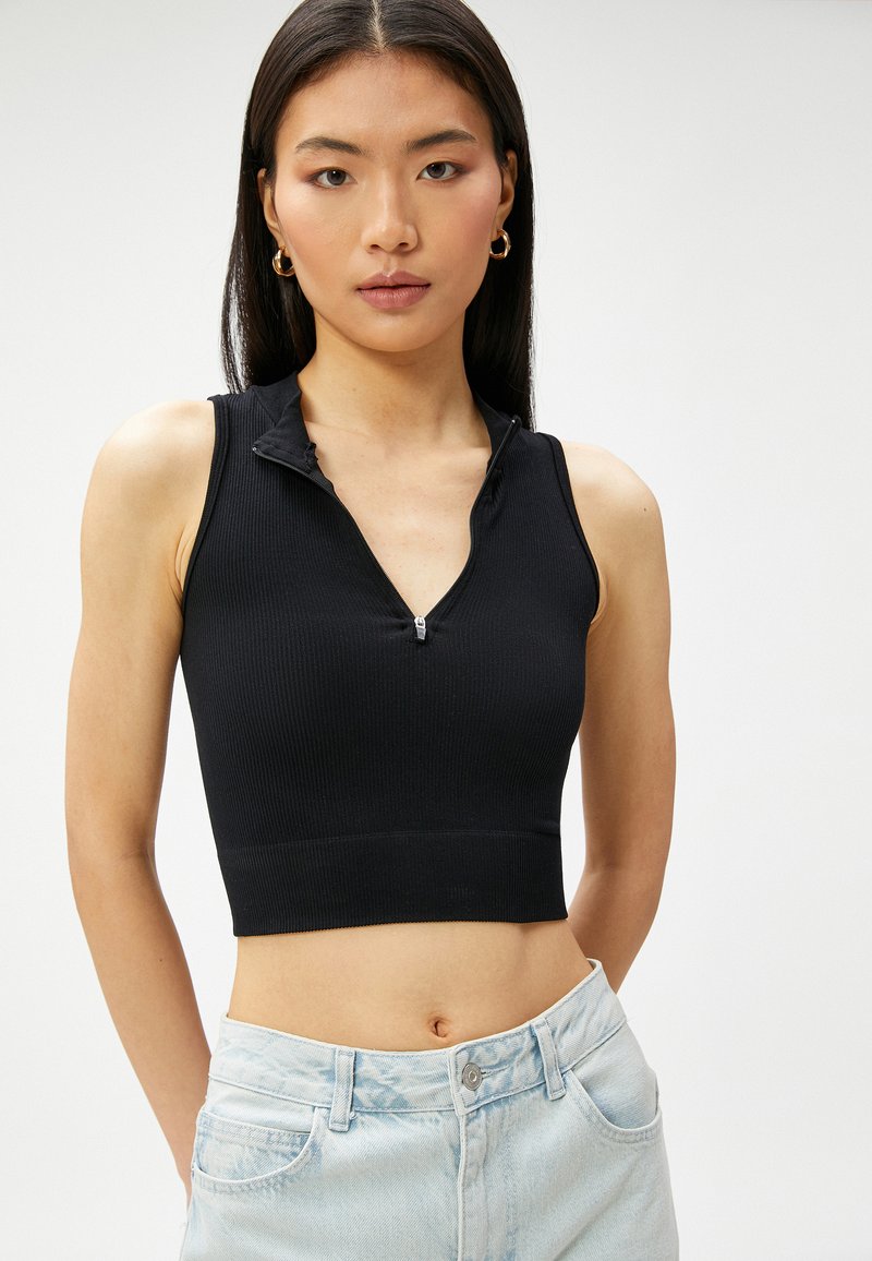 Koton CROP SEAMLESS HALF ZIPPER - Top - black/zwart - Zalando.be