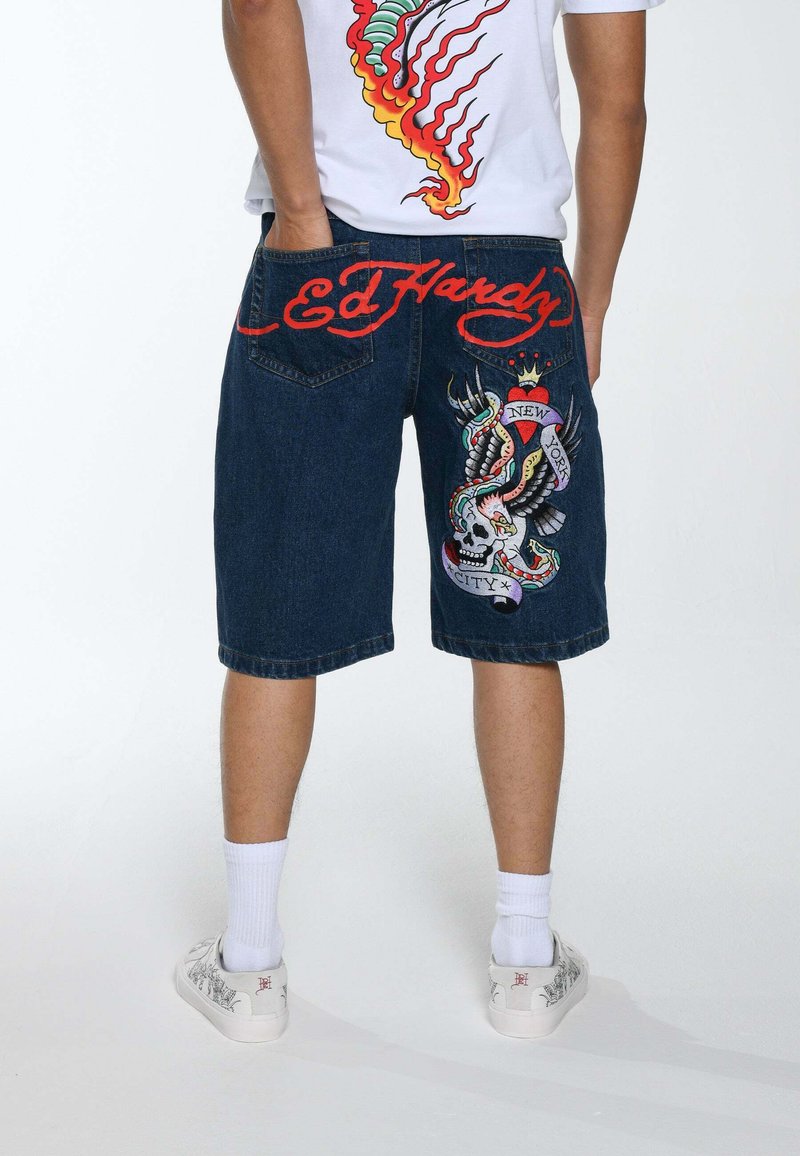 Ed Hardy NYC SKULL - Jeans Shorts - indigo/blue denim - Zalando.de