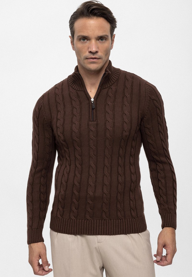 Felix Hardy CABLE HALF ZIPPER - Trui - dark brown/donkerbruin - Zalando.nl