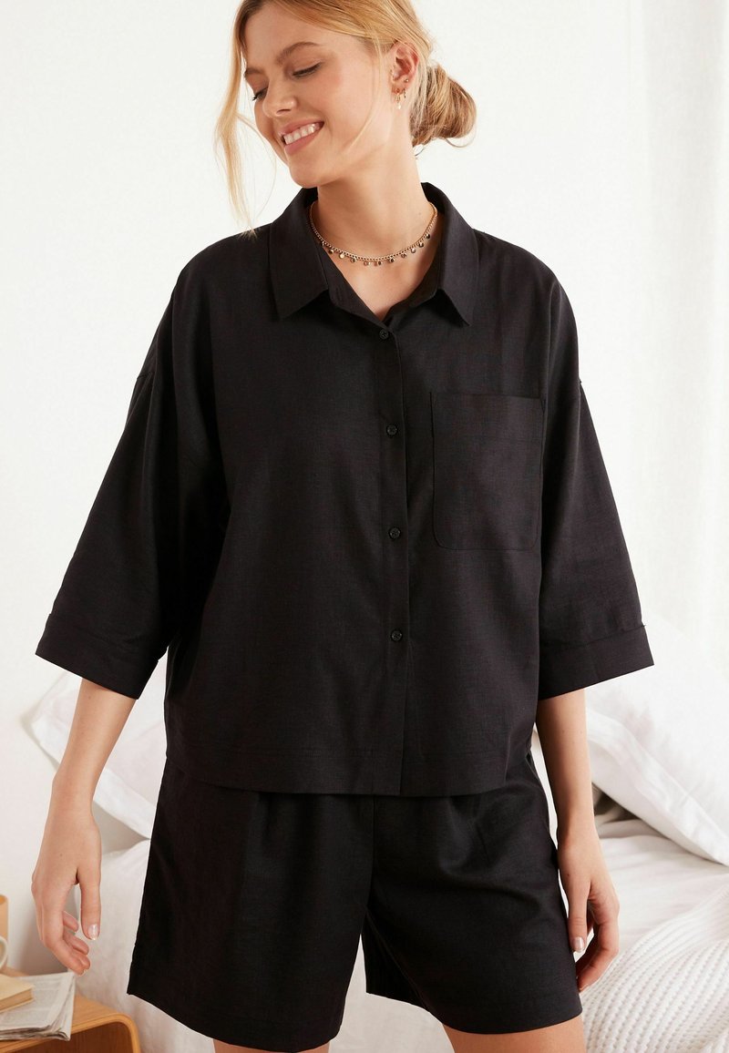 Next LINEN BLEND BUTTON THROUGH TOP - Užsagstoma palaidinė - black ...