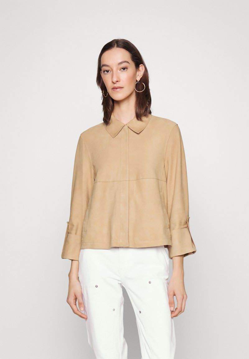 Marc Cain Leather jacket - deep sand/beige - Zalando.co.uk