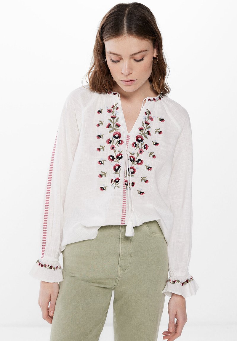 Springfield FLOWER EMBROIDERY - Blus - white/vit - Zalando.se
