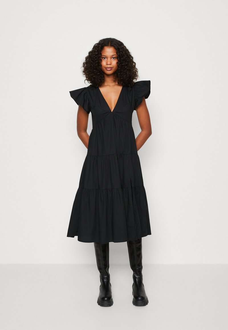 Vero Moda VMJARLOTTE CALF SLIT DRESS - Robe de jour - black solid/noir ...