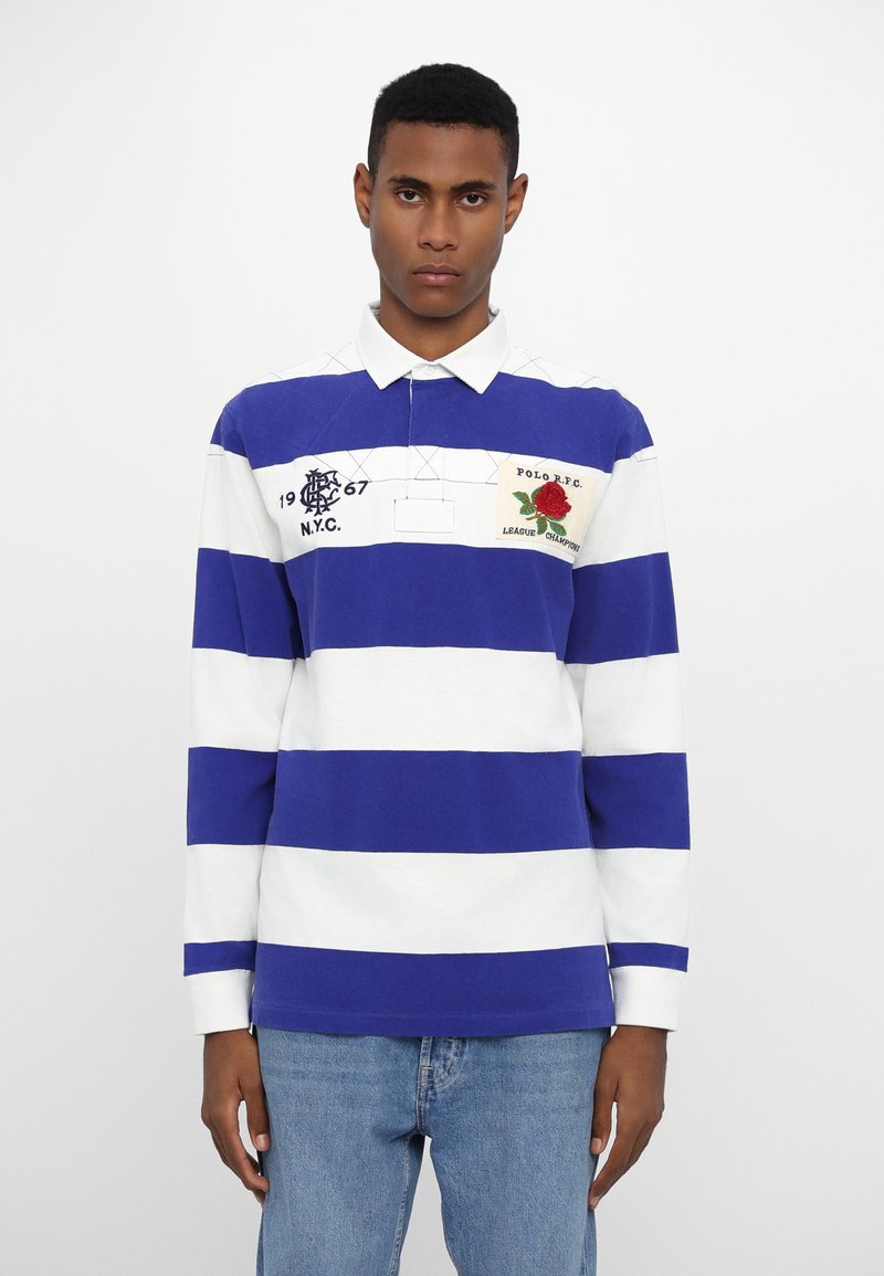 Polo Ralph Lauren LONG SLEEVE RUGBY - Polo shirt - white/active blue ...