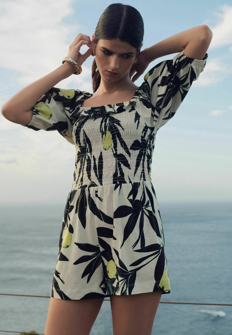Next PUFF SLEEVE PLAYSUIT. TALL - REGULAR FIT - Mono - ecru lemon print ...