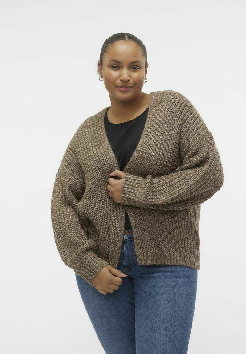 Vero Moda Curve THUNDER - Chaqueta de punto - brown lentil/marrón - Zalando.es