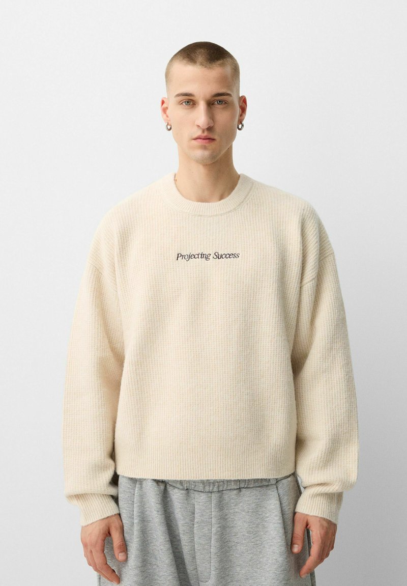 Bershka EMBROIDERED TEXTURED - Jumper - beige - Zalando.ie