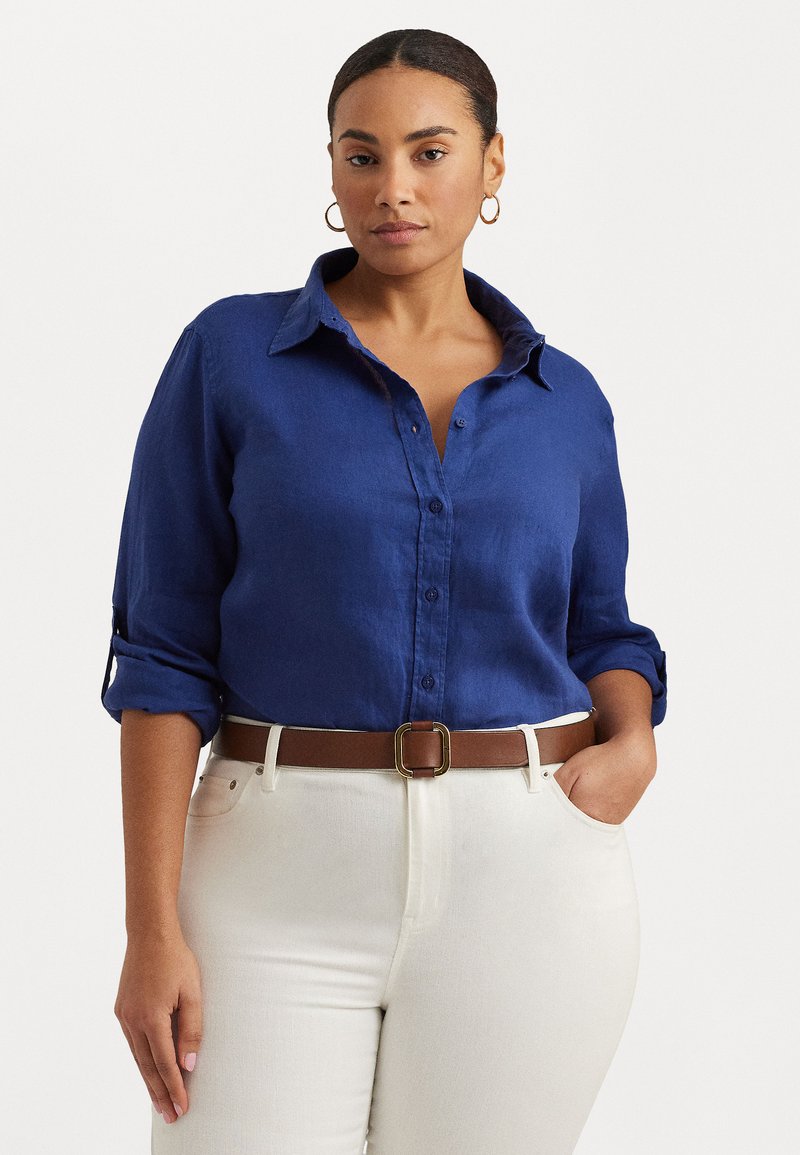 Lauren Ralph Lauren Woman RELAXED FIT LINEN ROLL TAB SLEEVE SHIRT ...