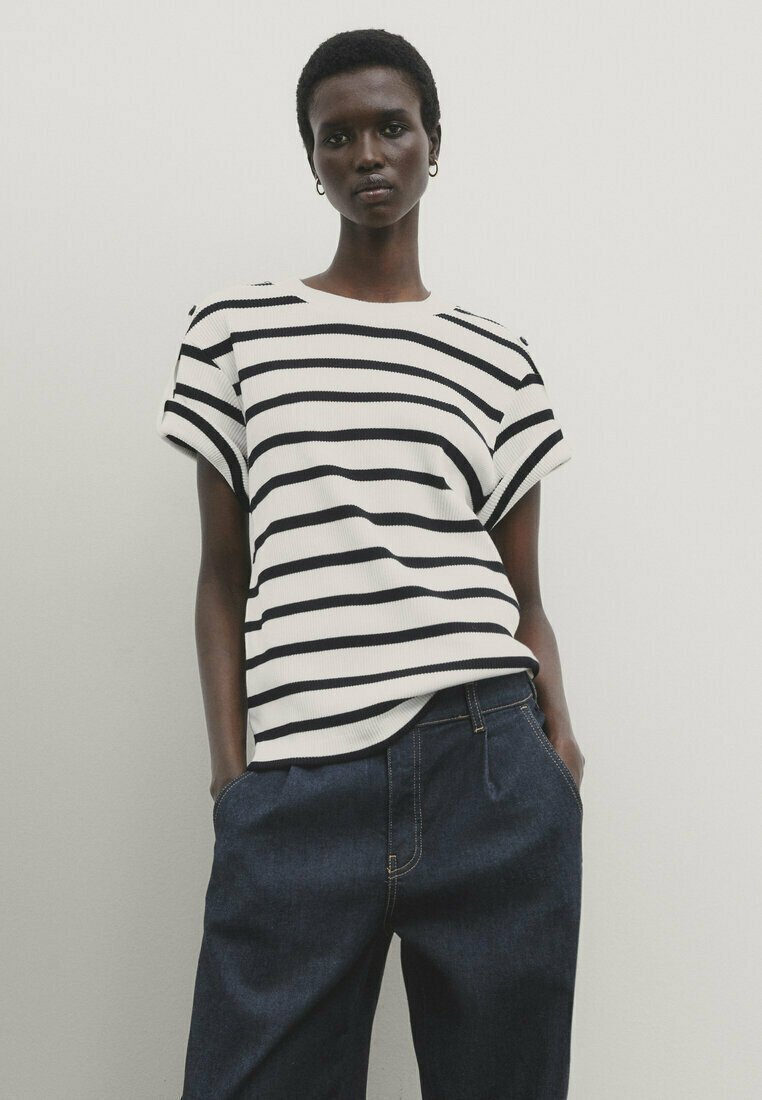 Massimo Dutti STRIPED WITH BUTTONED SHOULDER DETAIL - T-Shirt print ...