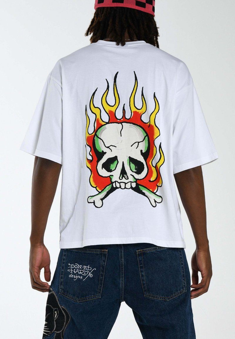 Ed Hardy SKULL-FLAME - Print T-shirt - white - Zalando.ie