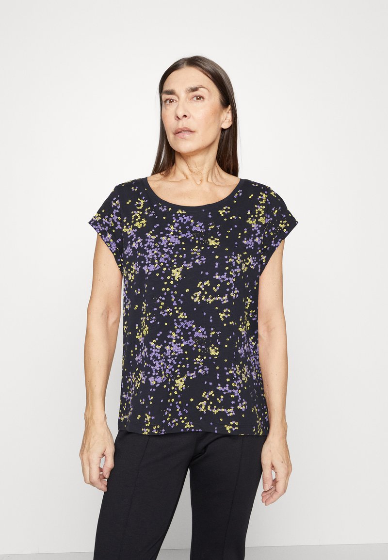 edc by Esprit F SUS AOP SLUB - T-shirt print - navy/donkerblauw ...