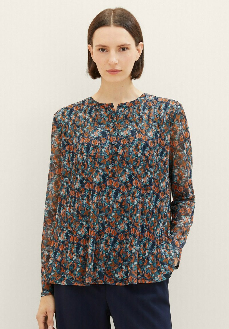 TOM TAILOR MIT RECYCELTEM - Bluse - navy small tie dye floral ...