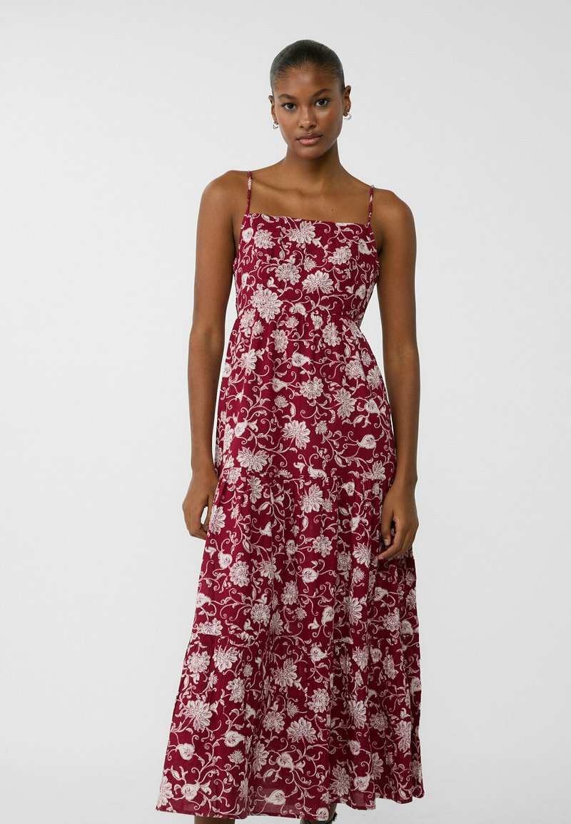 Stradivarius PRINTED STRAPPY MIDI - Freizeitkleid - bordeaux - Zalando.ch