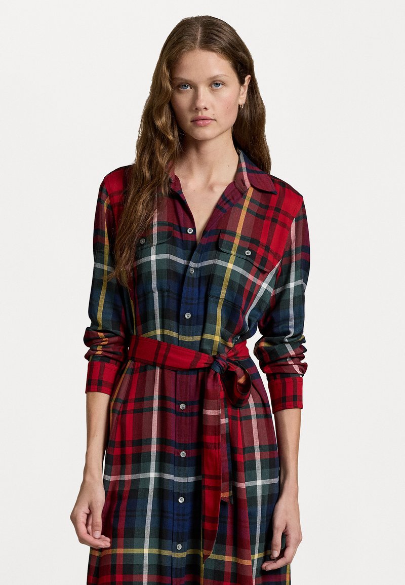 Polo Ralph Lauren BELTED PLAID COTTON BLEND DRESS - Shirt dress - red ...