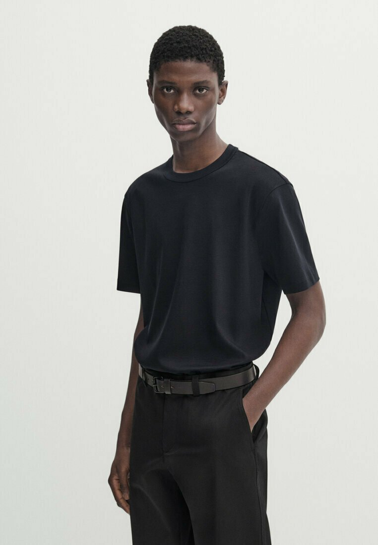 Massimo Dutti STUDIO - SHORT SLEEVE - Basic T-shirt - mottled dark blue ...