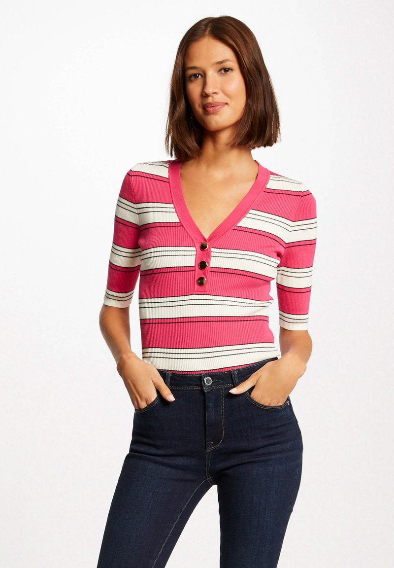Morgan Short Sleeved With Stripes T Shirt Imprimé Neon Pink Rose