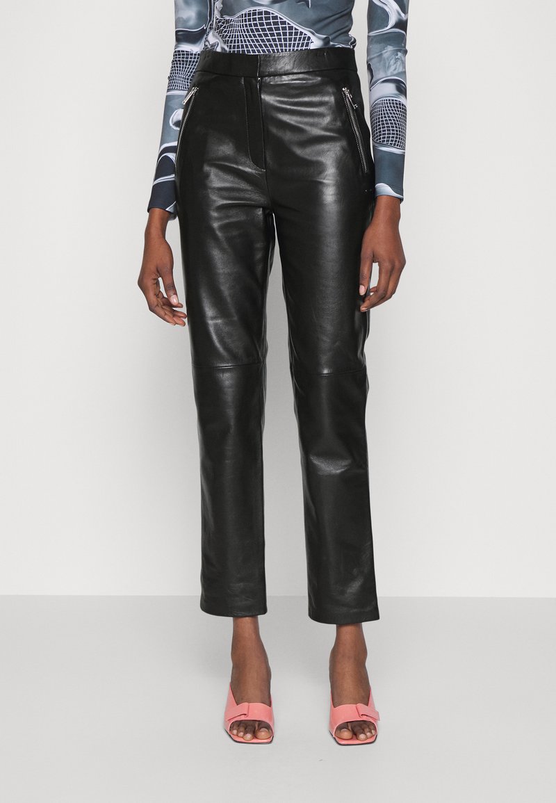 2nd Day WOLF APPEAL - Leather trousers - meteorite black/black - Zalando
