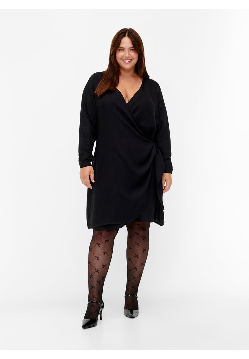 Zizzi LONG SLEEVE WRAP - Day dress - black - Zalando.ie