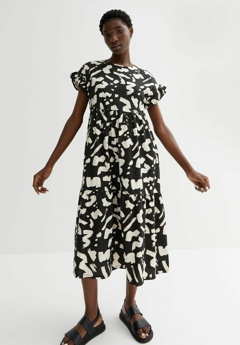 New Look ABSTRACT FRILL SLEEVE MIDI SMOCK - Jersey dress - black ...