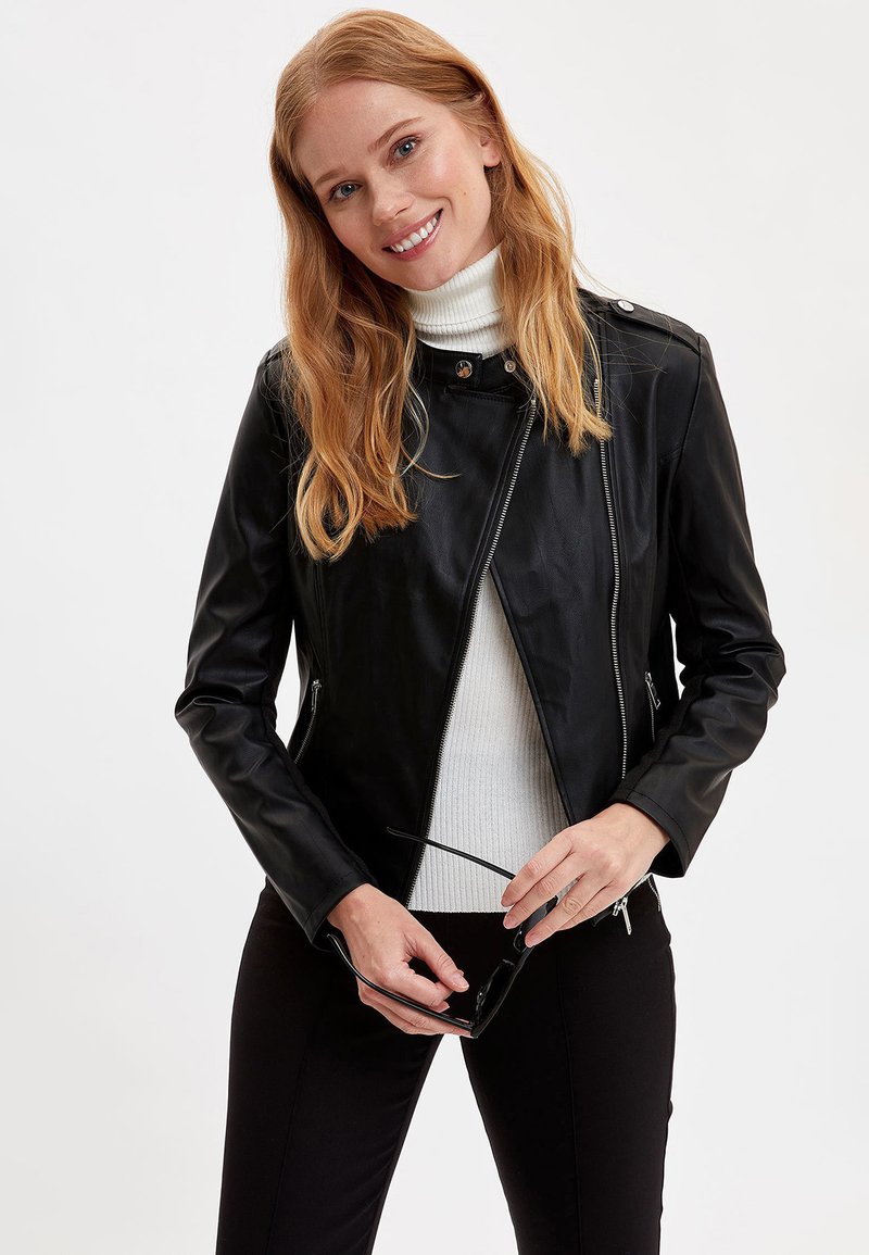 Defacto Kunstlederjacke Black Schwarz Zalando At