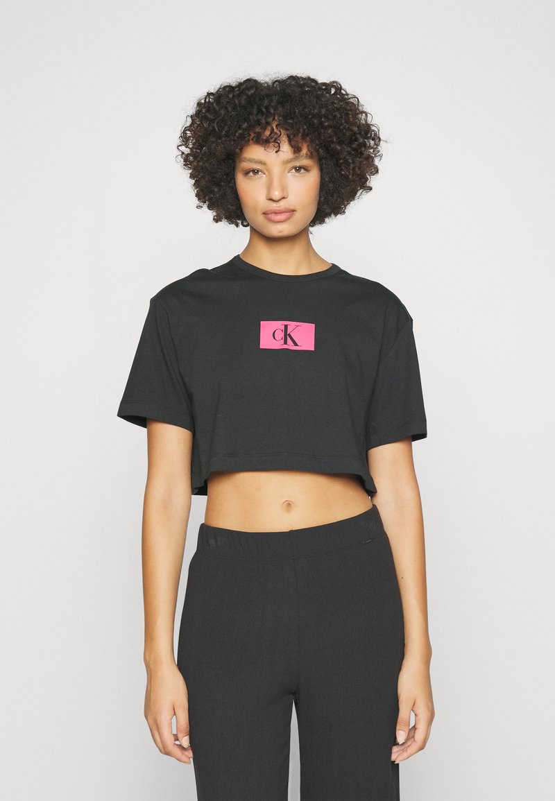 Calvin Klein Underwear CREW NECK - Pyžamový top - black w fuchsia rose ...