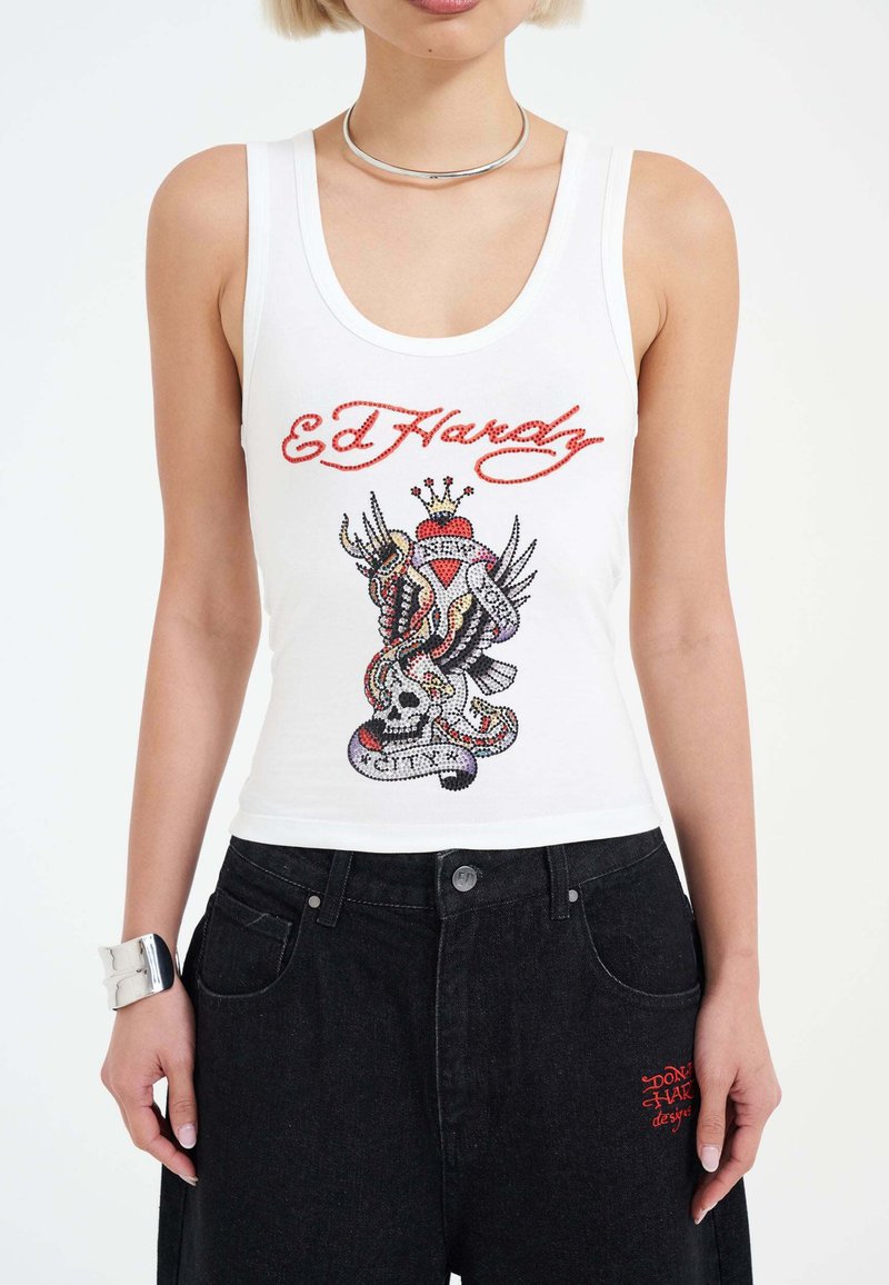 Ed Hardy NEW YORK CITY DIAMANTE CROPPED - Top - white - Zalando