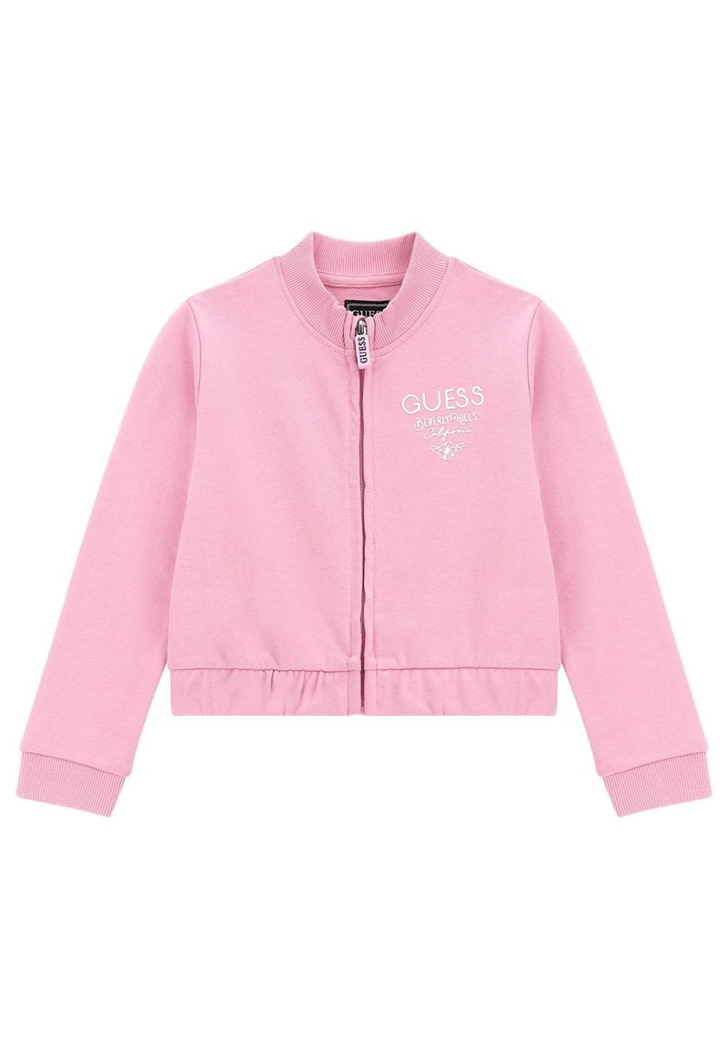 Guess SEITLICHE GLITZERSTICKEREI - Sweater met rits - rose/donkerroze ...