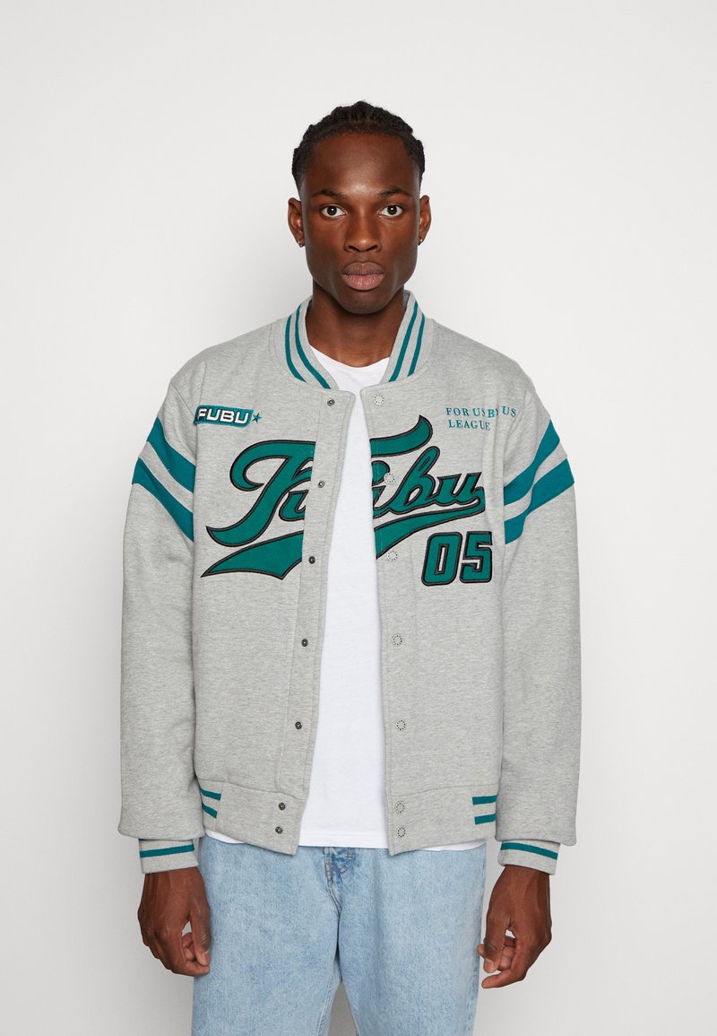 FUBU VARSITY COLLEGE JACKET UNISEX - Bomberjacks - heather grey/green ...