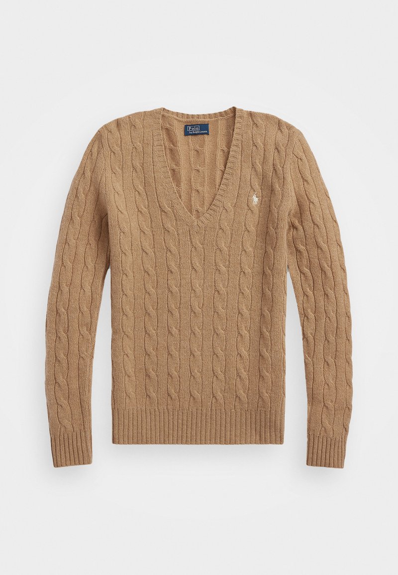 Polo Ralph Lauren CABLE-KNIT WOOL-CASHMERE V-NECK JUMPER - Strickpullover - collection camel ...