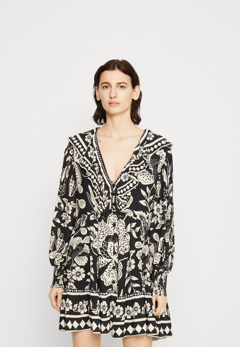 Farm Rio GRAPHIC FLORAL MINI DRESS - Shirt dress - black/multi-coloured ...