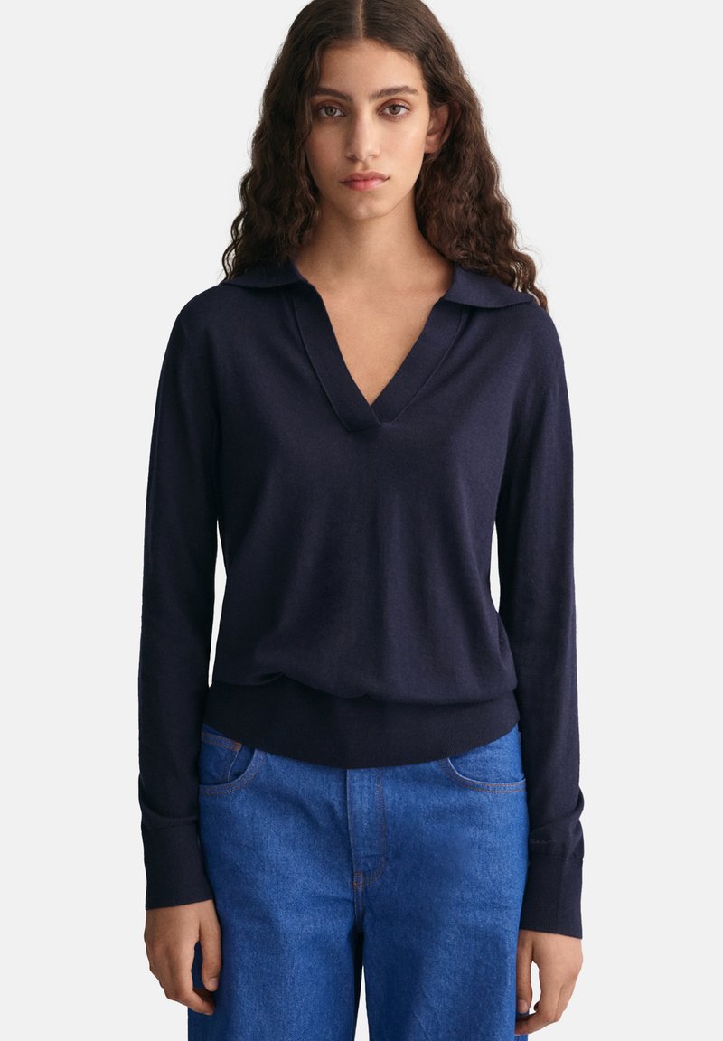 GANT FINE RUGGER - T-shirt à manches longues - evening blue/bleu marine ...