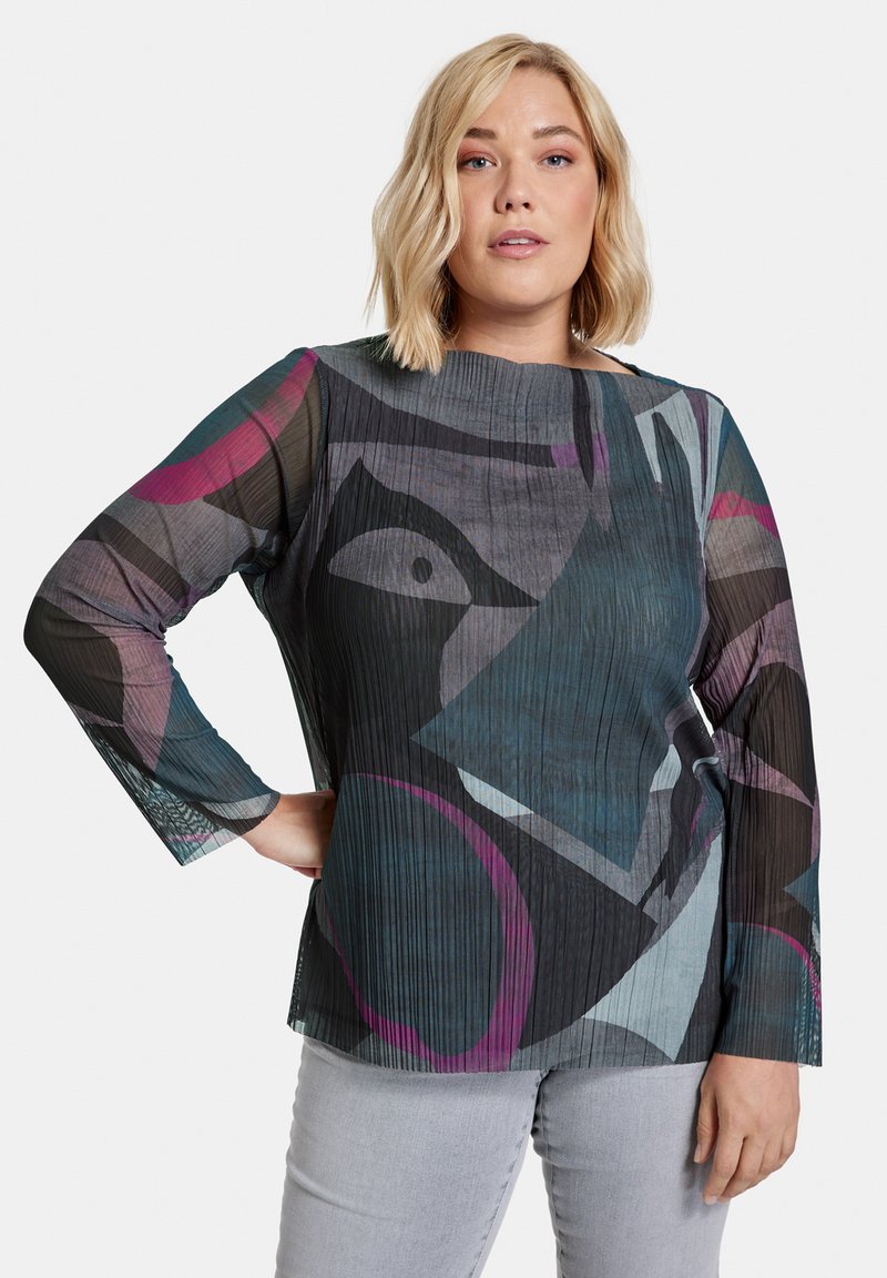 Samoon MIT PLISSEEFALTEN - Blůza - dark chocolate gemustert/černá ...