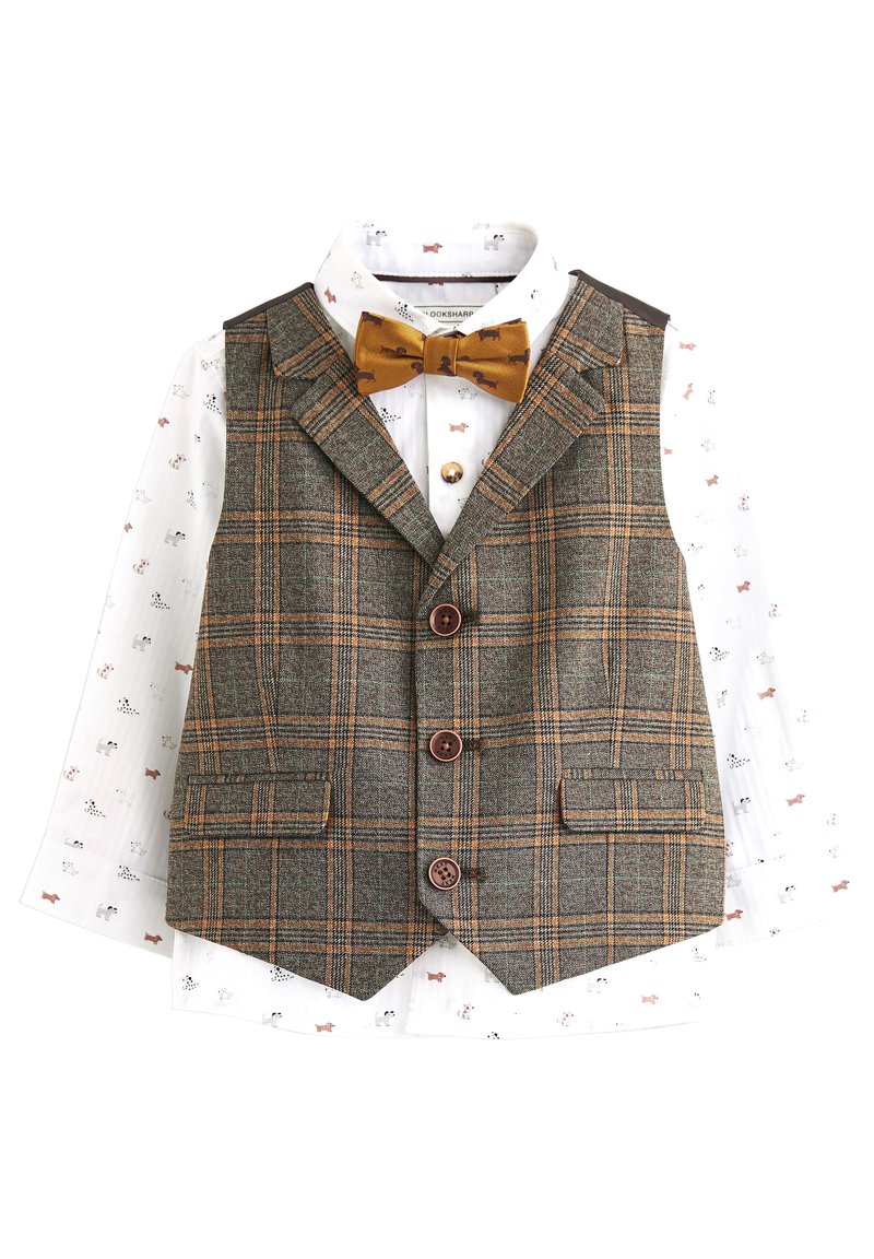 Next WAISTCOAT SET WITH SHIRT & BOW TIE - Bodywarmer - brown check ...