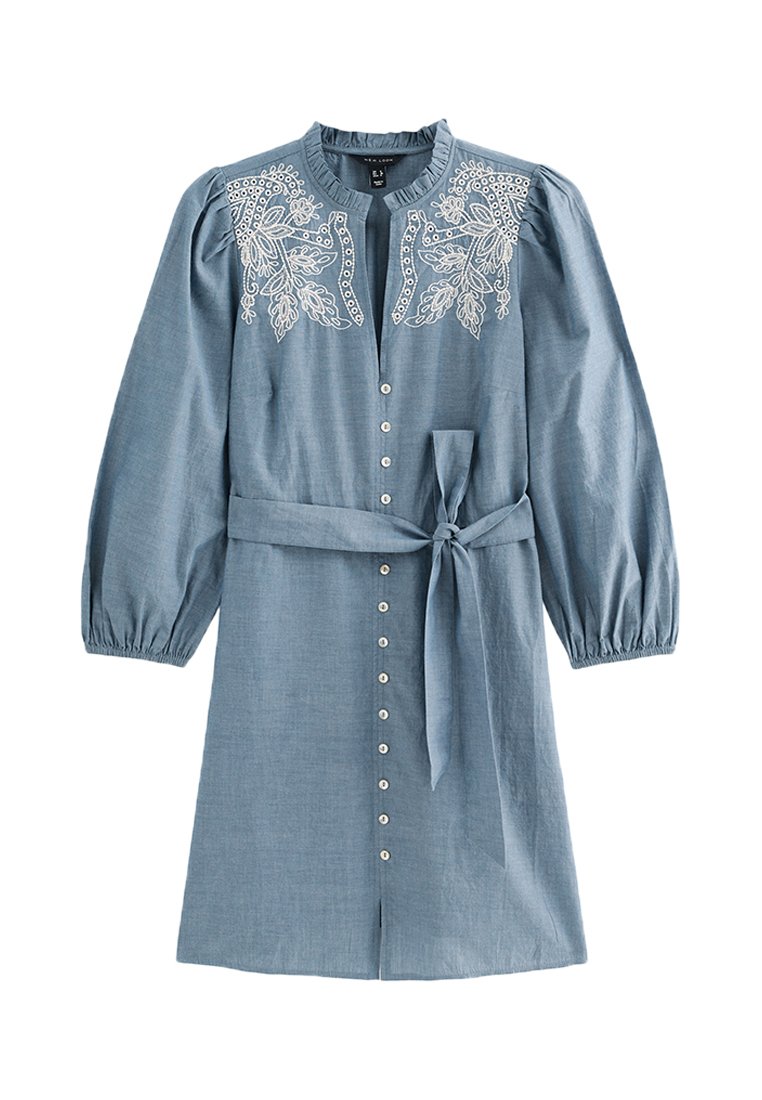 New Look LIGHT CHAMBRAY EMBROIDERED SMOCK MINI DRESS - Jurk - pale blue ...