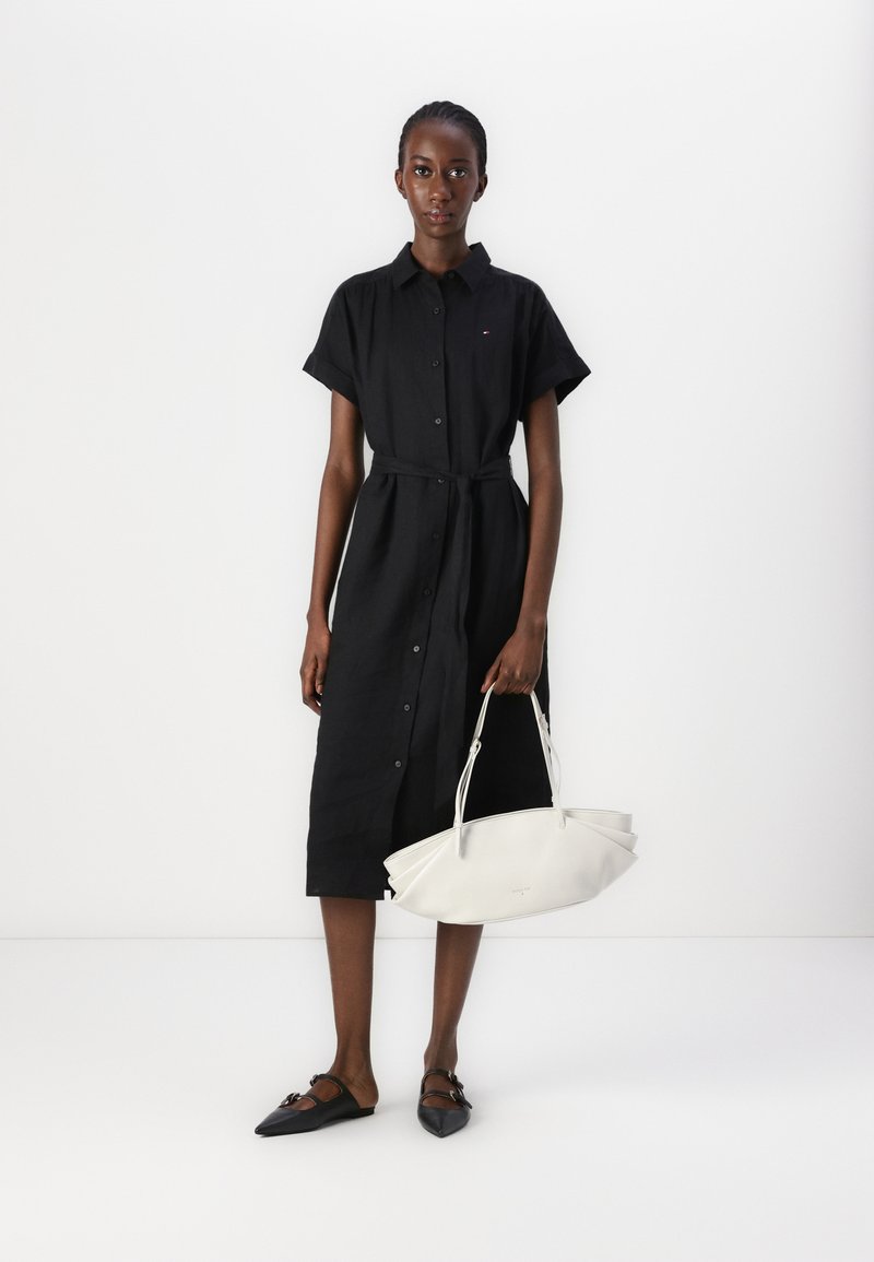 Tommy Hilfiger BELTED MIDI DRESS - Abito a camicia - black/nero ...